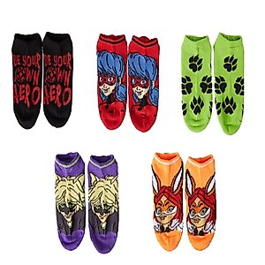 Miraculous Tales of Ladybug & Cat Noir Girls 5 Pack No Show Socks