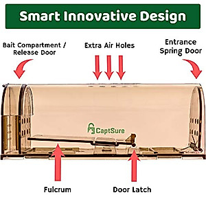 CaptSure 2-Pack Humane Mouse Traps Indoor for Home - Small Live Mouse Trap Catch and Release, Mice Traps for House Indoor & Outdoor - Reusable Catcher & No Kill Traps for Rodent/Voles/Hamsters/Moles