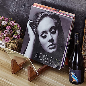 Vinyl Record Storage Holder Record Stand Album Storage Display Stand-Store and Holds Up to 50 Albums,DVDs,or CDs-Solid Pine Wood with Crystal Clear Acrylic-Modern Design-Brown