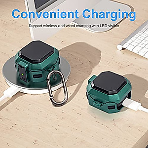 Camofit Armor Case Compatible with Samsung Galaxy Buds 2 / Galaxy Buds Pro/Galaxy Buds Live with Security Lock, Shockproof Protective Skin Cover Compatible with Samsung Earbuds with Keychain (Green)