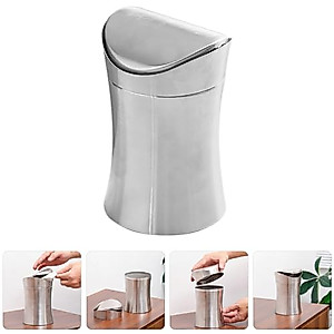 Outanaya Mini Covered Desktop Trash Can Tiny Tabletop Wastebasket Stainless Steel Small Garbage Bin for Bathroom Office Kitchen Desk Car Easy to Clean