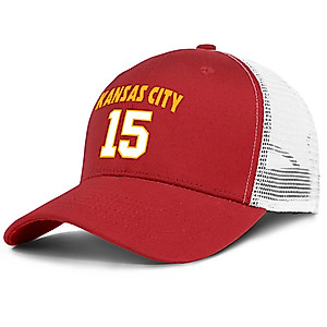 Kansas Red City Hat Gifts Snapback Youth Hat Patrick Red Mahomes Number 15 Embroidered Adjustable Trucker Mesh Hats Men Womens Baseball Cap Gifts