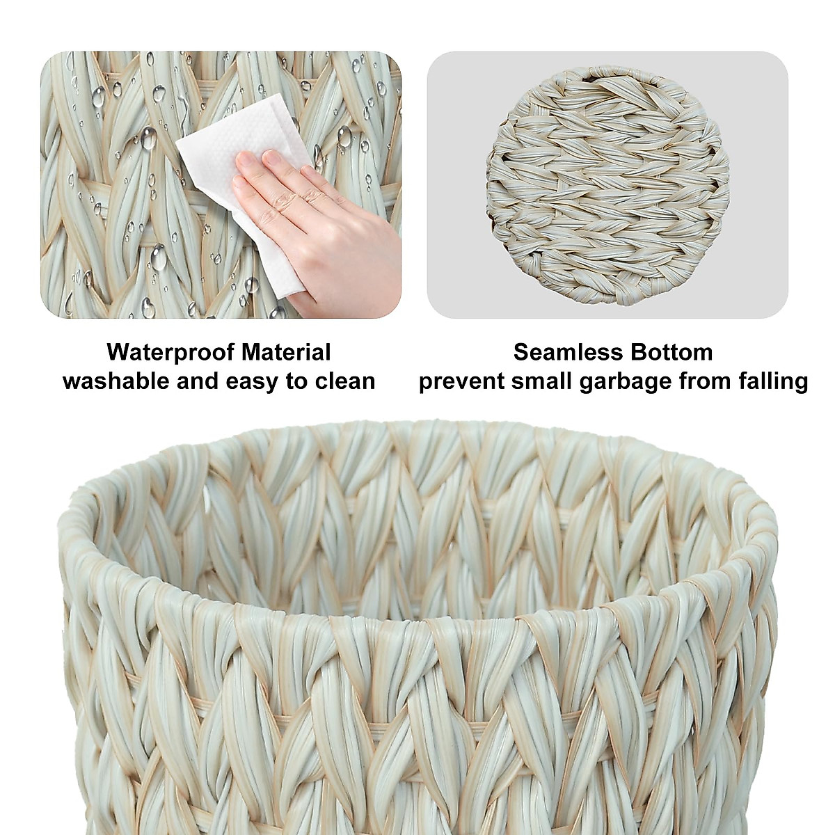 Coeusy Wicker Trash Can,Bathroom Trash Can,Wicker Waste Basket for Bathroom,Decorative Boho Trash Can,Small Waste Basket for Bedroom,Office,Cream White 2 Gallon