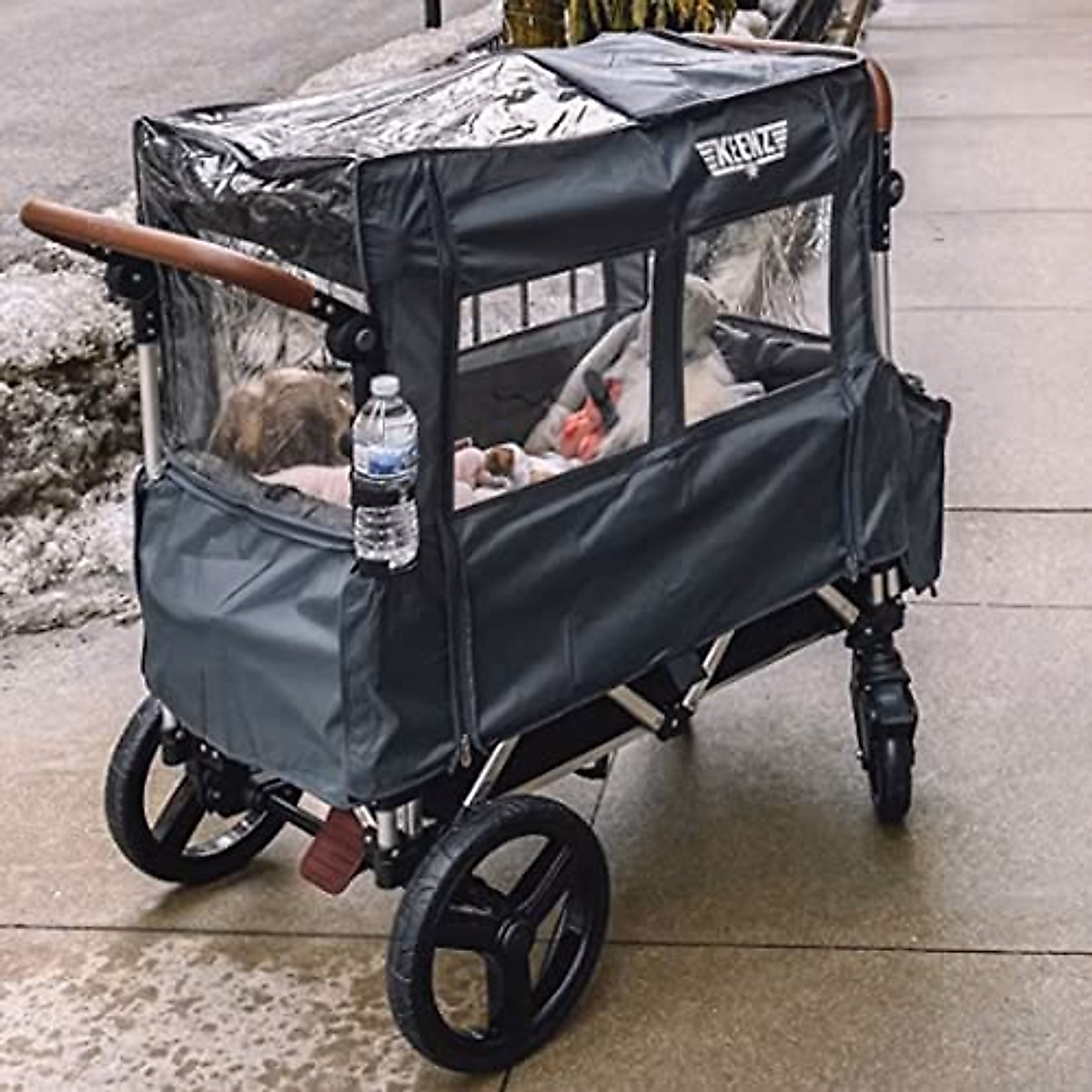 Keenz Outdoor All Weather Wind Cover and UV Protector with Windows and Zipper Enclosure for 7S Push Pull Storage Wagon Stroller, Gray