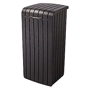 Keter Copenhagen 32 Gallon Resin Large Trash Can with Lid for Patio and Outdoor Kitchen, Brown