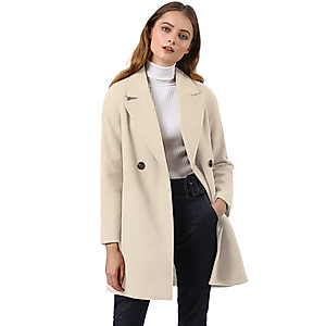 Allegra K Women's Notched Lapel Double Breasted Raglan Winter Coats Small Cream White