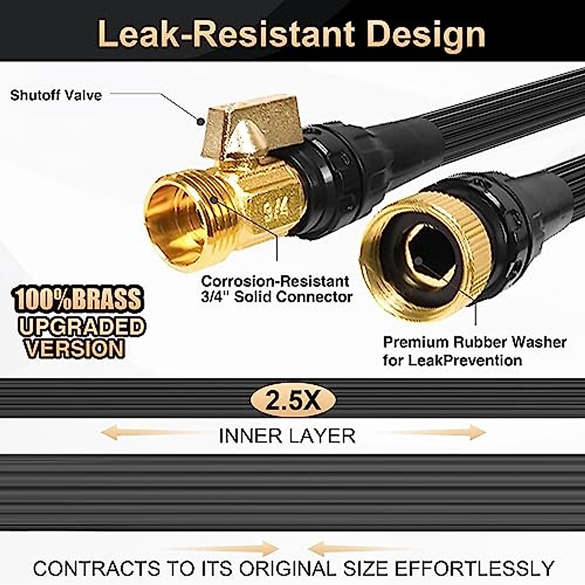 100ft Expandable Garden Hose - 2024 Version/New Patented, Leak-Proof Water Hose with 40 Layers of Innovative Nano Rubber, Lightweight, Durable, No-Kink Flexible Water Hose (Black)