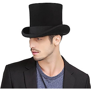 GEMVIE Men's Wool Felt Stage Magic Adults Costume Tall Top Hat 6.7" High Black XL 60-62cm