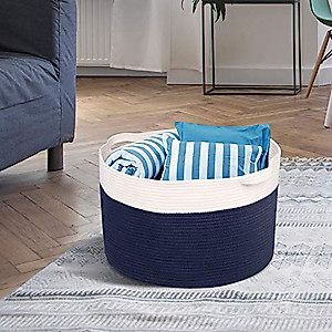 Zilink Blanket Basket Living Room XXXL Large Rope Woven Toy Round Basket 21.7" x 21.7" x 13.8" with Handle Storage Comforter Cushions Thread Hamper