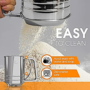 Cook Army Flour Sifter for Baking, 3 Cup Flour Sifter Stainless Steel, Double-layer Baking Sifter, Powdered Sugar Sifter, Great Baking Sifters for all Baking Flour and Powdered sugar, Flour Strainer