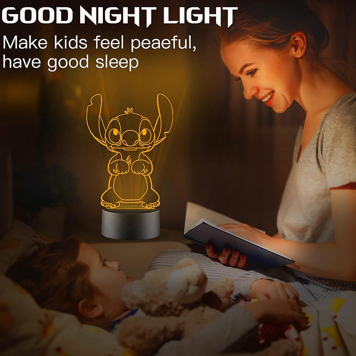 LOUHH Stitch Light, Stitch Gifts-3D LED Intelligent Remote Control Stitch Lamp 16 Color Light for Christmas Children's Room Decoration