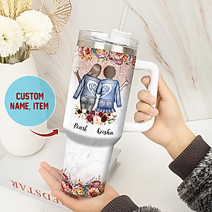 WAZONE Personalized Friendship Tumbler 40oz with Handle and Straw Travel Coffee Mug Best Friends Custom Names Birthday Christmas Thanksgiving Gifts for Soul Friend Besties Girls BFF
