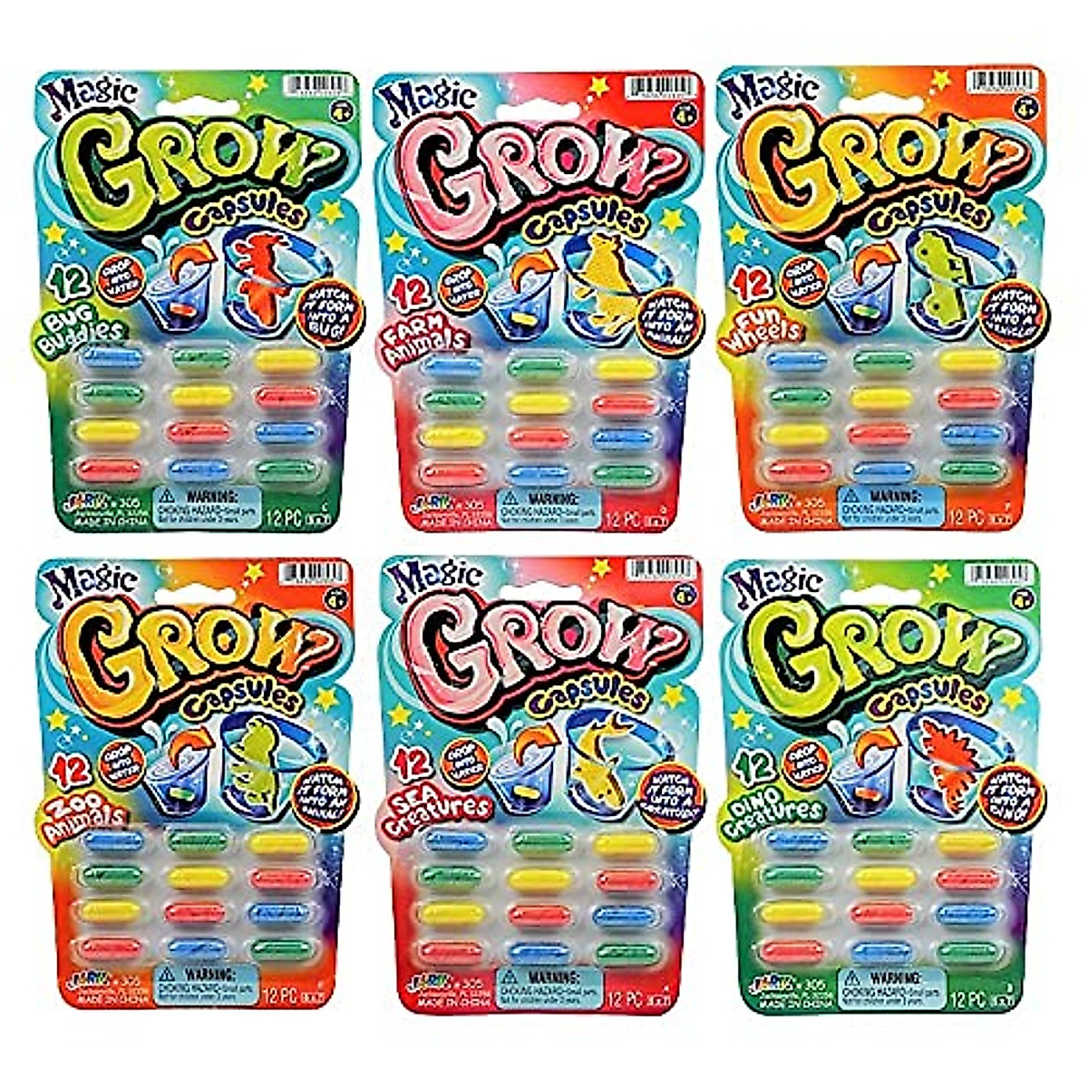 JA-RU Magic Grow Capsules (3 Packs 36 Capsules Assorted). Water Toy Water Growing Animals Bugs, Dinosaurs, Cars, Sea, Farm, Zoo Capsules. Party Favor Kids Toy. Baby Toys Bath Toys Fidget Toy 305-3D