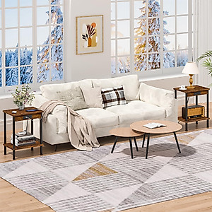 YUFAM End Table with Charging Station,Small Side Table with USB Ports and Outlets,2-Tier Nightstand with Storage Shelf,Sofa Bedside Table for Small Space in Living Room, Bedroom, Rustic Brown