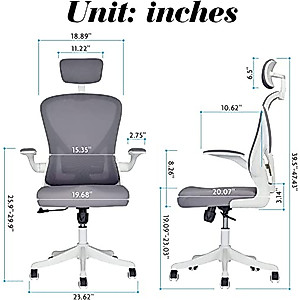 Moppson Ergonomic Office Chair, High Back Desk Chair,360-Degree Swivel,Adjustable Height with Flip-Up Arms,Tilt Function,Cushion for Lumbar Support Office Chair (White)