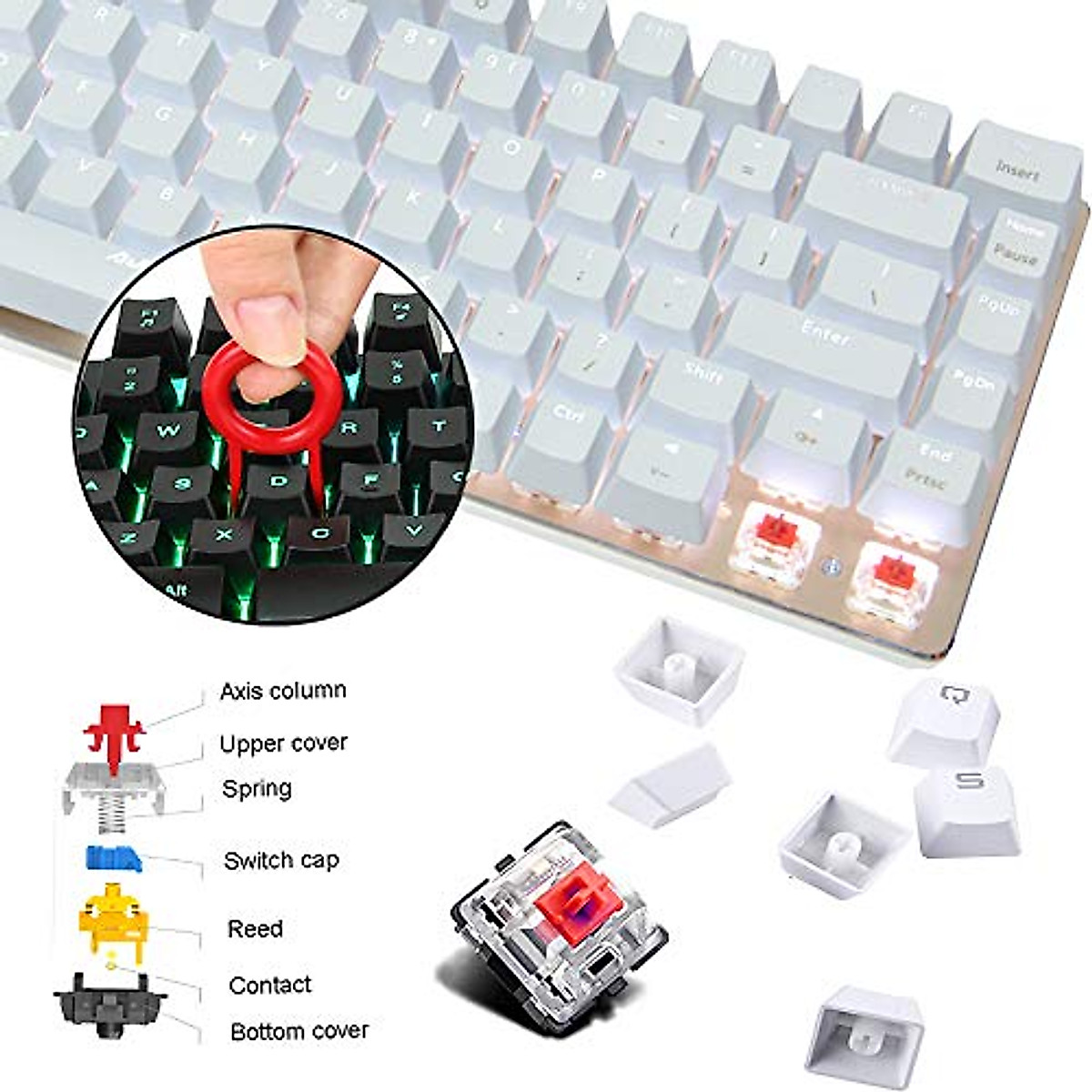 Gaming Keyboard and Mouse,3 in 1 White LED Backlit Wired Mechanical Keyboard Red Switch,RGB 6400 DPI Lightweight Gaming Mouse with Honeycomb Shell,Gaming Mouse Pad for PC Gamers(White)
