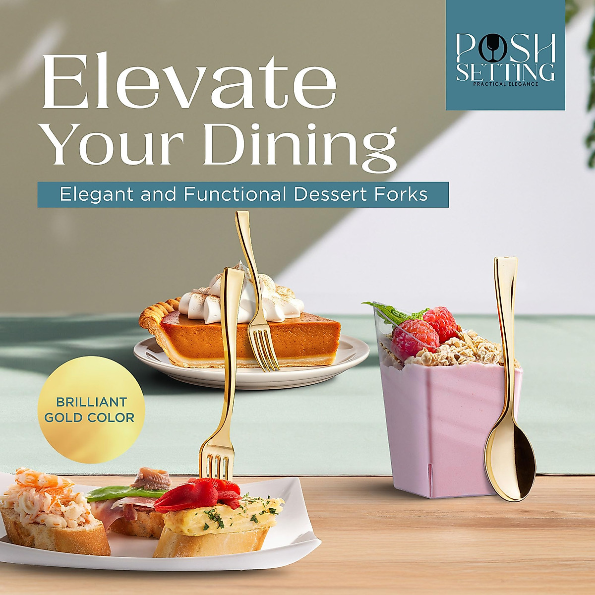 Posh Setting - Plastic Mini Gold Forks, Gold Mini Forks, Gold Plastic Mini Dessert Forks, Disposable Tiny Gold Forks, 4 inch Gold Plastic Forks, Taster Forks, Small Forks, Appetizer Forks (80 Pack)