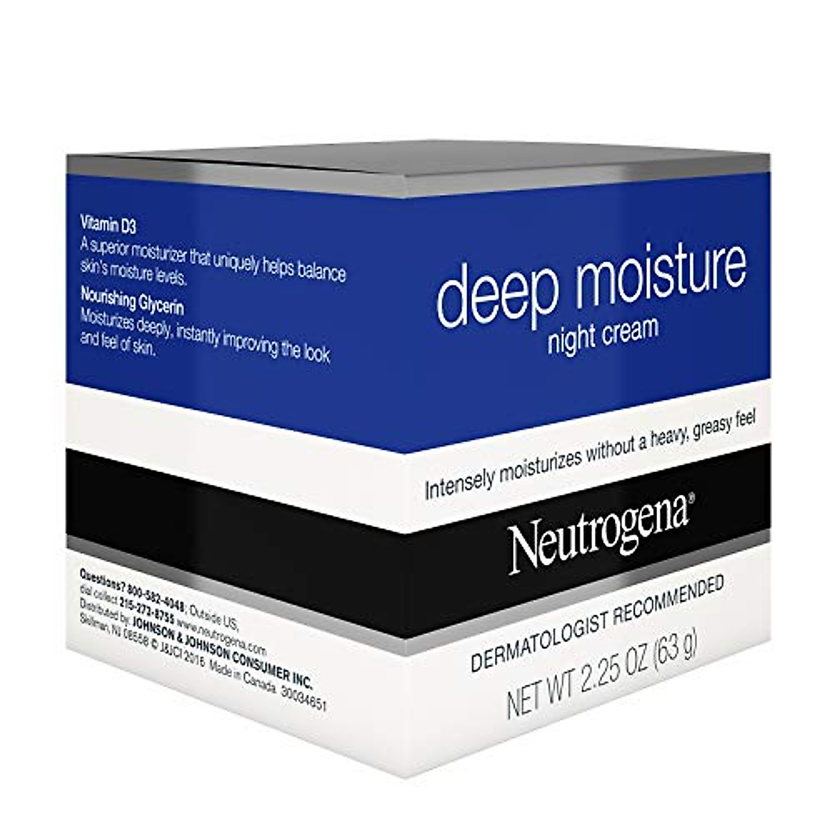 Neutrogena Deep Moisture Night Cream with Glycerin & Vitamin D3, Facial Moisturizer for Dry Skin with Shea butter, Glycerin, Vitamin D3, Non Greasy & Non Comedogenic, 2.25 oz