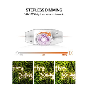 30x8 Inch Happy Birthday LED Neon Sign for Backdrop Decor, Happy Birthday Light Up Sign Adjustable with Stepless Dimmer, 12v Adapter and Hanging Chains for Birthday Party Decoration (Warm White)