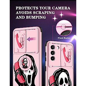 Goocrux (2in1 for Samsung Galaxy S21 Case Skull Skeleton Women Girls Cute Girly Phone Cover Gothic Design with Slide Camera Cover+Ring Cool Funny Cases for Samsung Galaxy S21 5G 6.2''