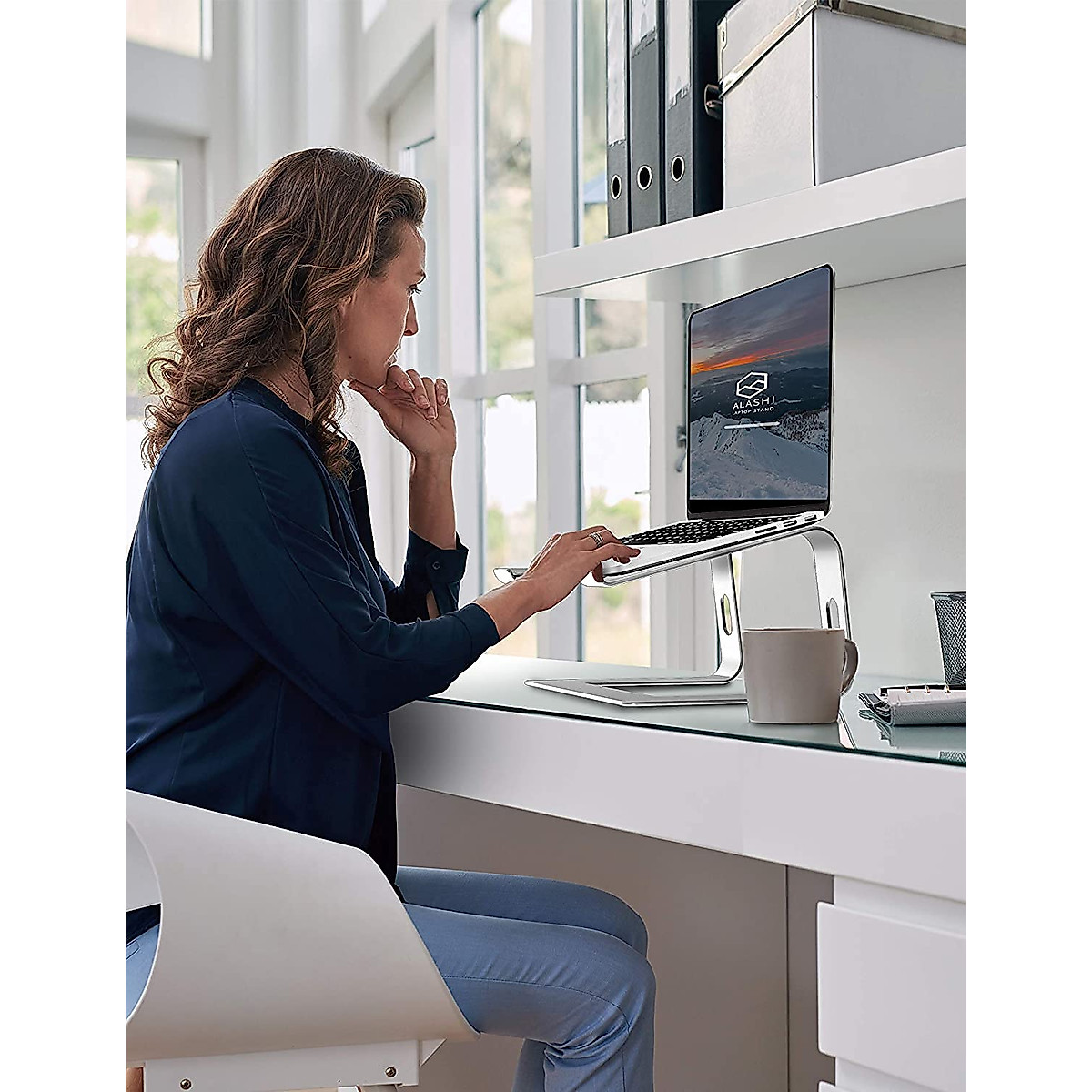 SOUNDANCE Laptop Stand, Aluminum Computer Riser, Ergonomic Laptops Elevator for Desk, Metal Holder Compatible with 10 to 15.6 Inches Notebook Computer, Silver