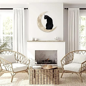 1pc Halloween Metal Sign Black Cat Moon Wall Hanging 11.8'' X 11.8'' Back Cat Metal Sign Wall Decoration For Halloween Decorations Wall Art Home Office Bedroom Living Room Bathroom Wall Decor