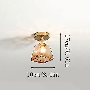 TONFON Japanese Amber Glass Ceiling Lamp Creative Semi Flush Mount Ceiling Light E27 Single Head Ceiling Light Fixture for Living Room Bedroom Dining Room Hallway Entry Foyer Aisle Pendant Lamp (Size