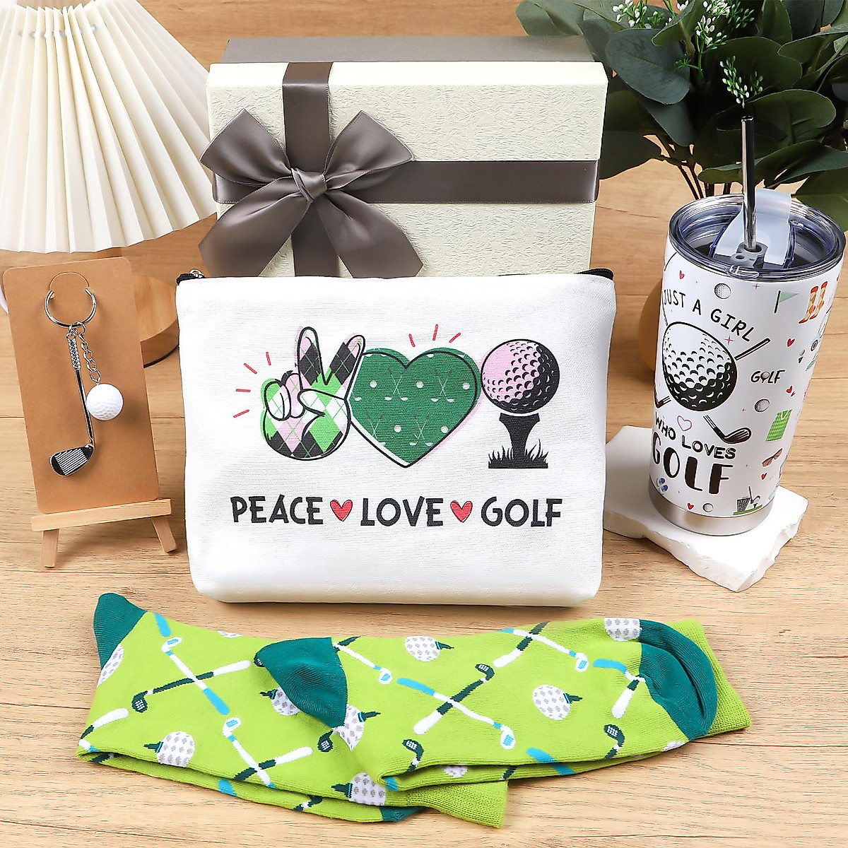 Keluna Golf Gifts for Women Golfers - 4Pcs Womens Golfing Accessories Gifts Set, 20oz Golf Tumbler Funny Golfer Socks Keychain Makeup Bag for Lady Girls Golfing Party Favors Birthday