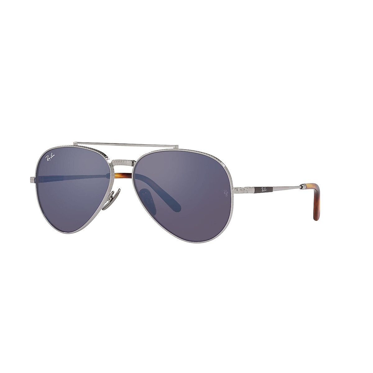 Ray-Ban RB8225 Aviator Titanium Sunglasses, Silver/Grey Mirrored Blue, 62 mm