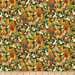 Paintbrush Studios Forest Fables Animal Allover Green Brown, Quilting Fabric by the Yard
