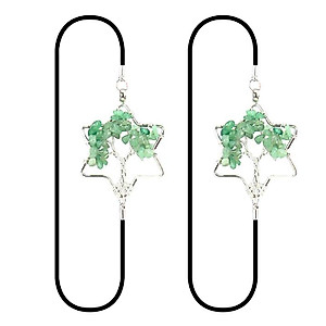 2-Pack Tree of Life Elastic Bookmark Vintage Hexagram Bookmarks 7 Chakra Green Aventurine Crystals Healing Stone Beaded Pendant Page Marker