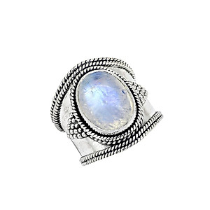 YoTreasure Moonstone Chunky Ring .925 Sterling Silver Wide Band Boho Jewelry