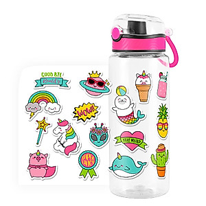 Home Tune 23oz DIY Sticker Water Bottle, Design Your Own Water Bottle for Girls & Boys - BPA Free, Chug lid, Fun DIY Arts and Crafts Activity, Cute Stickers for Girls & Boys - Red