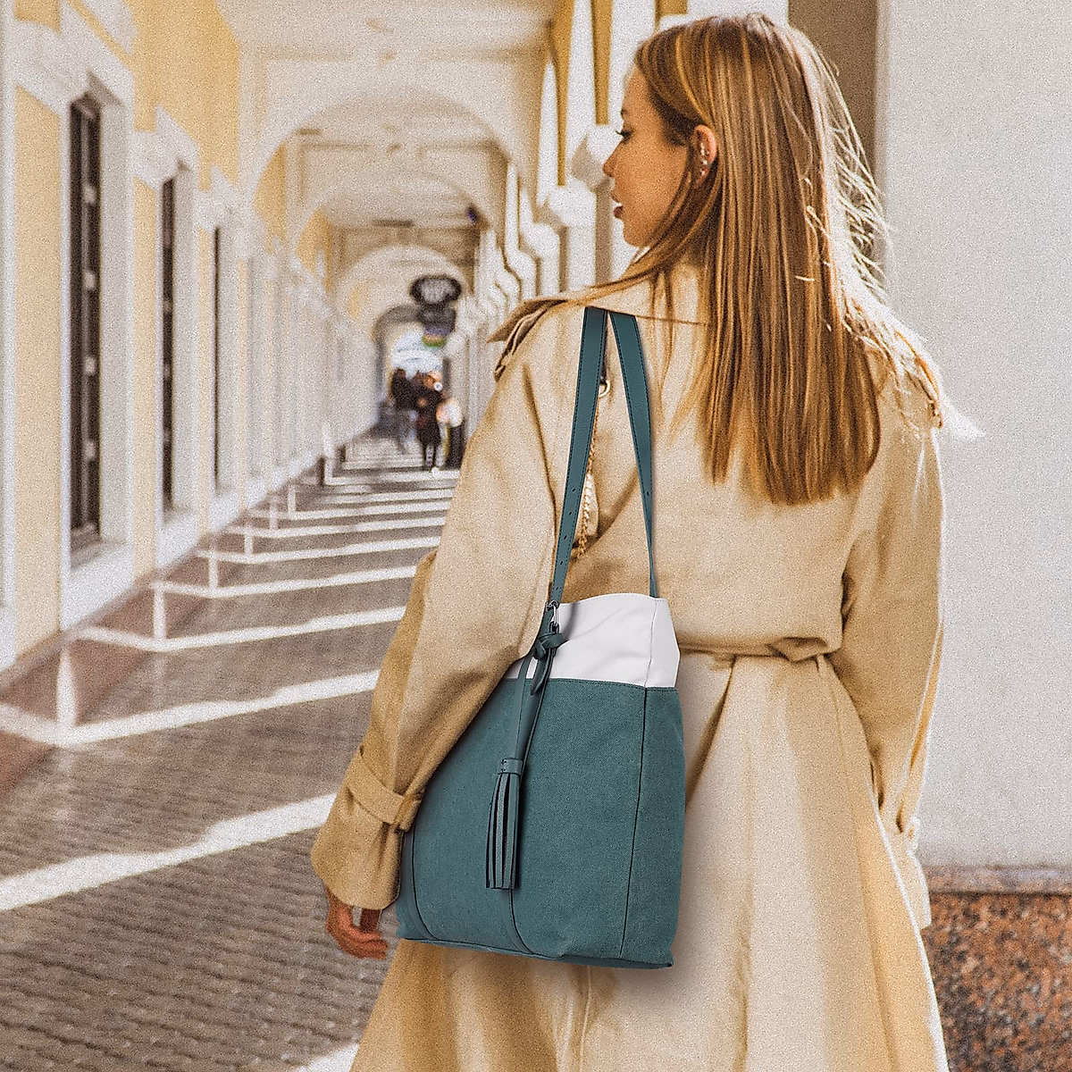 Tote Bag Women,Cute School Bag Bookbag for College,Small Work Purse with Pockets Laptop Compartment 15.6in,Canvas Zippered Shoulder Bag for Teacher Nurse,Green