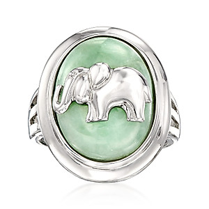 Ross-Simons Jade Elephant Ring in Sterling Silver. Size 7