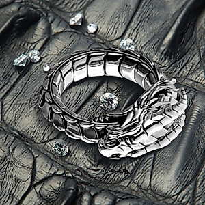 Punk Dragon Ring,Dragon Ring for Men,Gothic Rose Gold Dragon Head Ring Punk Stone Dragon Ring for Boys Hip Hop Retro Rock Dragon Animal Jewelry Size 6-12 (A, 9)