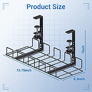 Under Desk Cable Management Tray - No Drill Clamp Mount Steel Cords Organizers - 15.7“ High Capacity Adjustable Removable Docking Station Wires Holder Rack - Home Office Kitchen Table Raceway -1pc