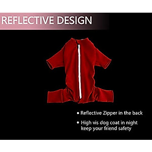 Dog Winter Coat Full Body Warm Coats with Legs Lightweight Fleece Coat Jumpsuit with Reflective Zipper Closure Put on and Off Easy and Safety - Red - M
