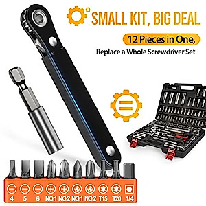 Right Angle Screwdriver Tools Gifts: Mini Ratcheting 90 Degree Offset Screwdriver Bit Set EDC Gear Angled Screwdriver for Small Spaces Sewing Machine Supplies Gift for Man Woman Mom Dad Her Birthday