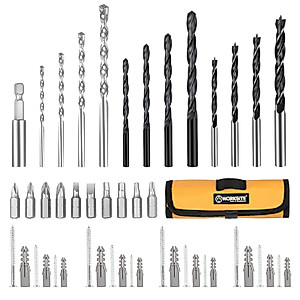 WORKSITE 102PCS Drill Bits Set and Screwdriver Bits for Metal, Wood, Masonry, Drilling and Driving Accessories with Screws, Anchors and Roll Tool Pouch