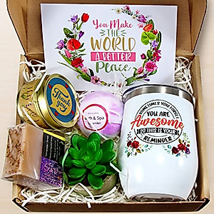 Thank You Gifts for Women, Relaxation Gifts for Women,Birthday Christmas Gifts for Friends, Gifts for Her Girlfriend Sister Mom Unique Gifts Box Wine Tumbler Scented Candle