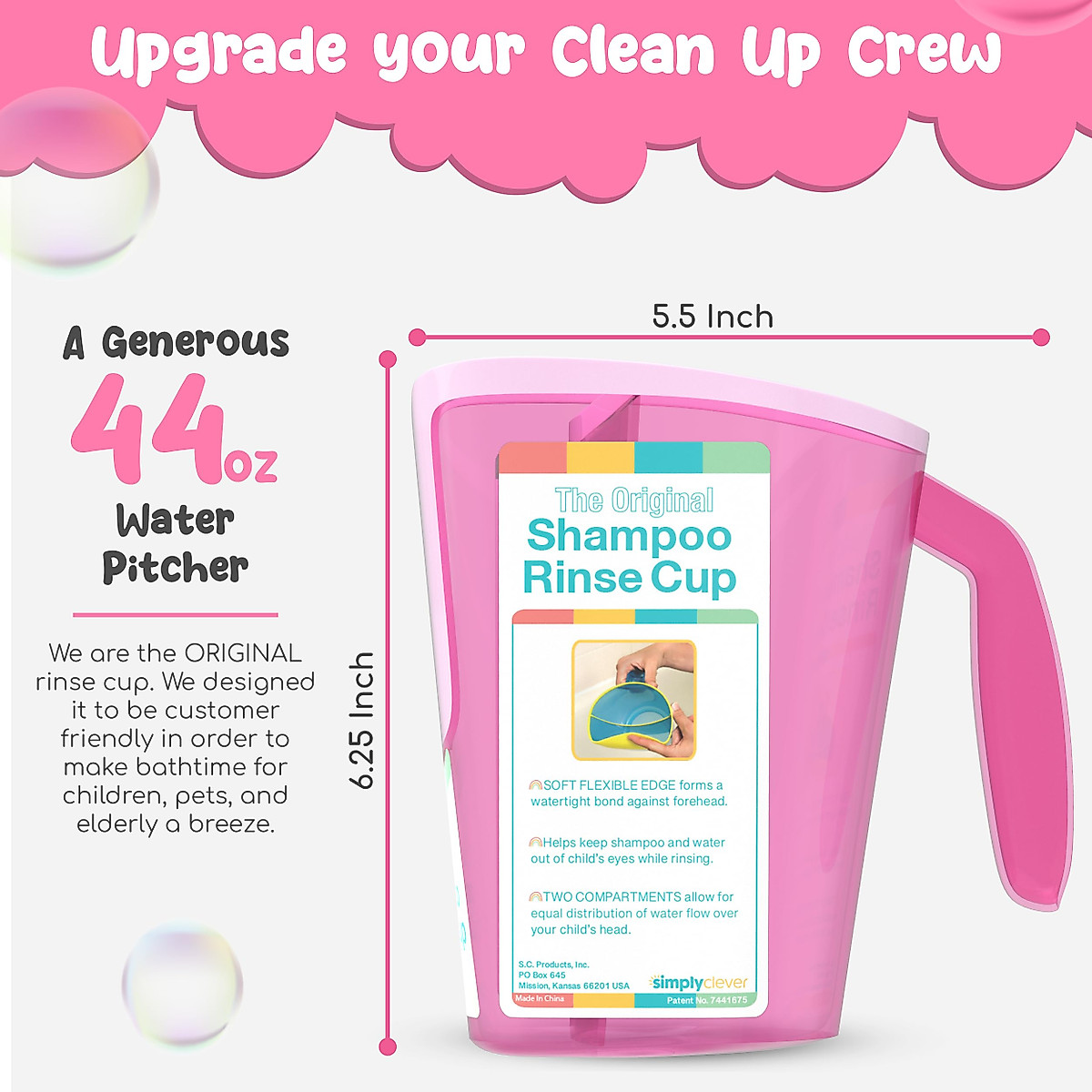 S.C. Products, Inc. Tear-Free Bathing Experience with Rinse Cup - Soft Flexible Edge, Comfortable Handling & 40 Oz Capacity