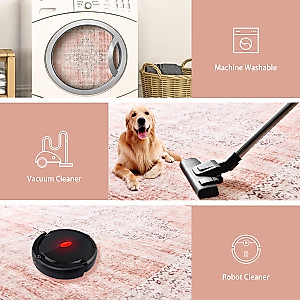 Alwoligag Washable Vintage Rug 2x3 Entrance Rug Non-Slip Indoor Doormat, Bedroom Kitchen Entrance Bathroom Boho Small Rugs (Pink Rug)