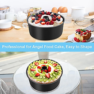 TeamFar 10 Inch Angel Food Cake Pan, Non-Stick Coating Stainless Steel Core Pound Cake Pan with Tube, for Home/Kitchen, Healthy & Heatproof, One-piece & Hollow Design, Release& Clean Easily