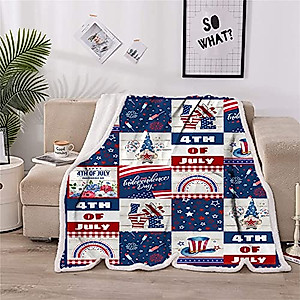 4th of July Decorations Blanket, Patriotic Memorial Day Independence Day Happy 4th of July Cute Gnome USA Flag Citizenship Veteran Labor Day Gifts, Soft Lightweight Cozy Throw Blanket for Couch Bed