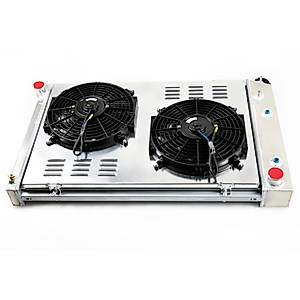 OzCoolingParts 3 Row Core Aluminum CC716AA Radiator + 2 x 12" Fan w/Shroud Kit Compatible with 1973-1991 79 80 81 Chevy C/K/R Series C10 C20 C30 K10 K20 K30 Pickup Trucks Suburban Blazer/GMC Jimmy