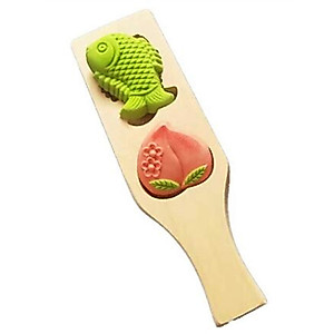 Wood Moon Cake Mold Chinese Traditional Mid-autumn Festival Moon Cake Mold Fish Shou Tao 2 Capacities Wooden Baking Mold for Moon Cake Cookie Pumpkin Pie,with Handle