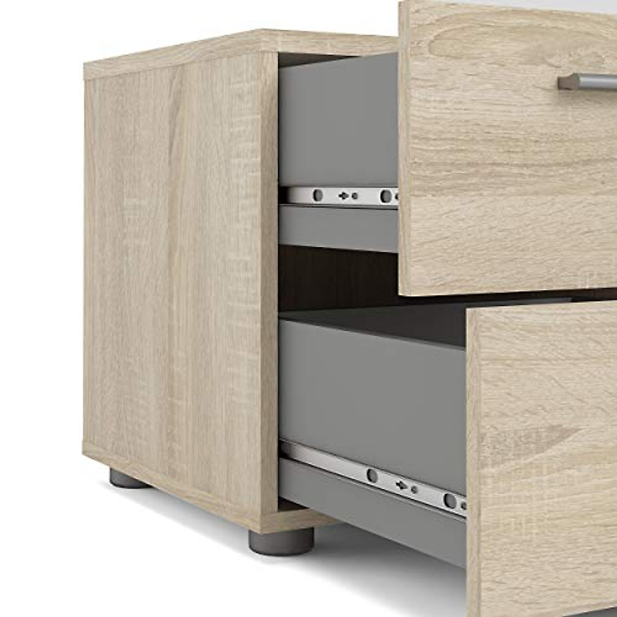 Tvilum, 2 Drawer Nightstand for Bedroom, Modern Silver Drawer Handles, Contemporary, Oak