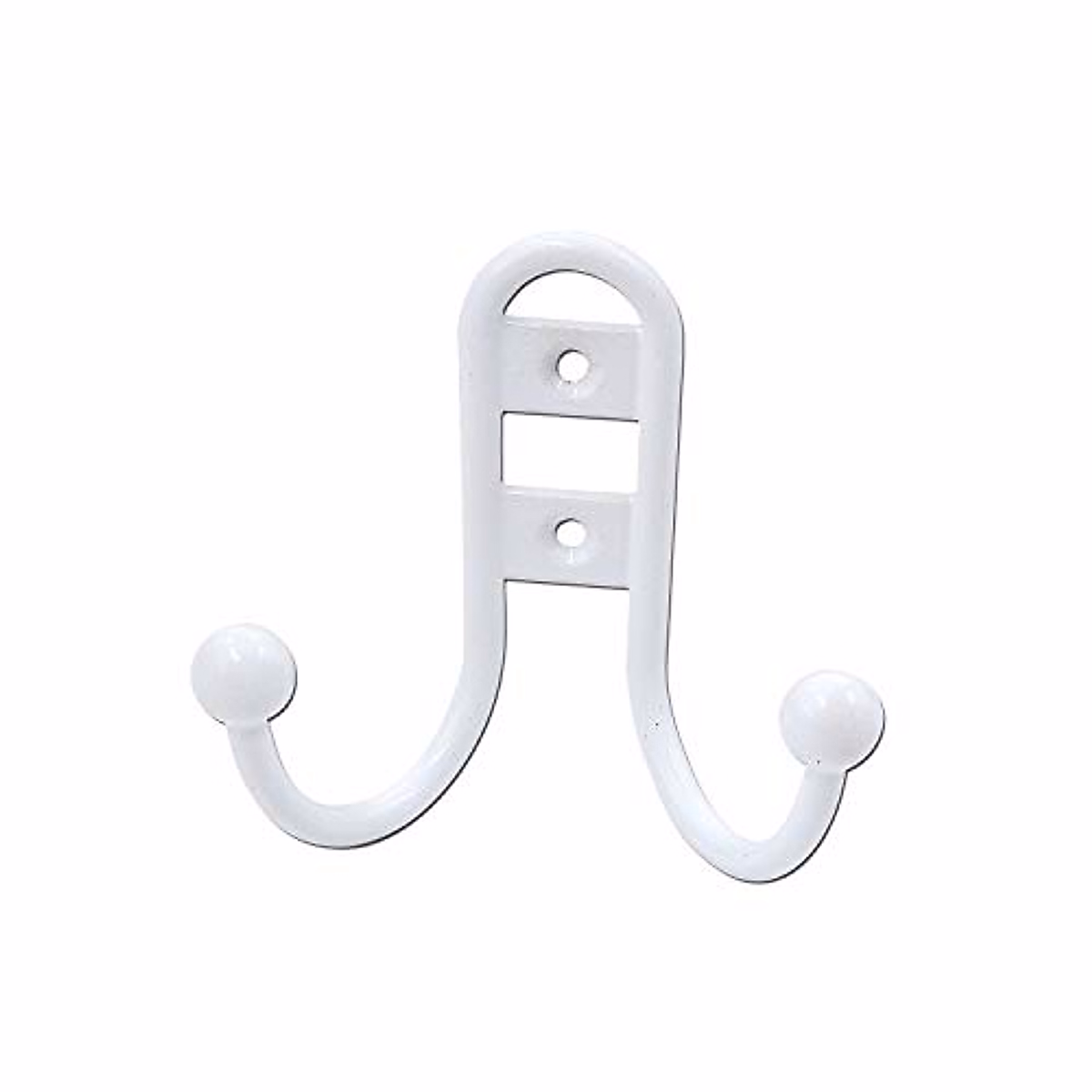 Geesatis 10 pcs Double Prong Robe Hook Utility Coat Hooks White Metal Robe Clothes Hangers with Mounting Screws