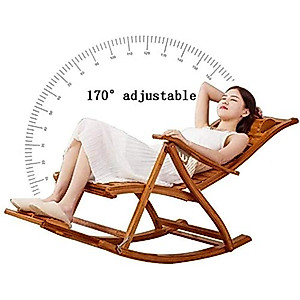 XZGDEN Lightweight Camping Chairs Garden Loungers Folding Chair Solid Wood Rocking Chair with Foot Massage and Cotton Pad, 5-Speed Adjustment, Indoor and Outdoor Use (Color : Wood Color)